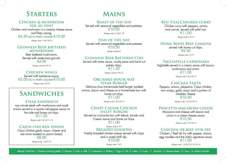 Menus - Orchard House
